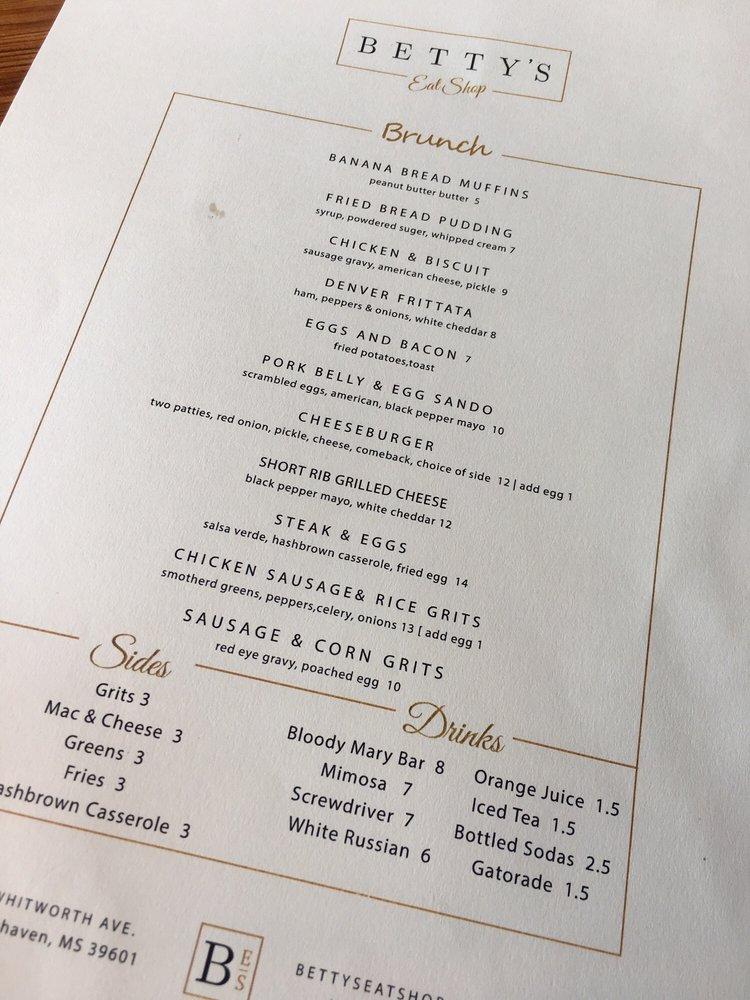 Menu at Betty's Eat Shop restaurant, Brookhaven