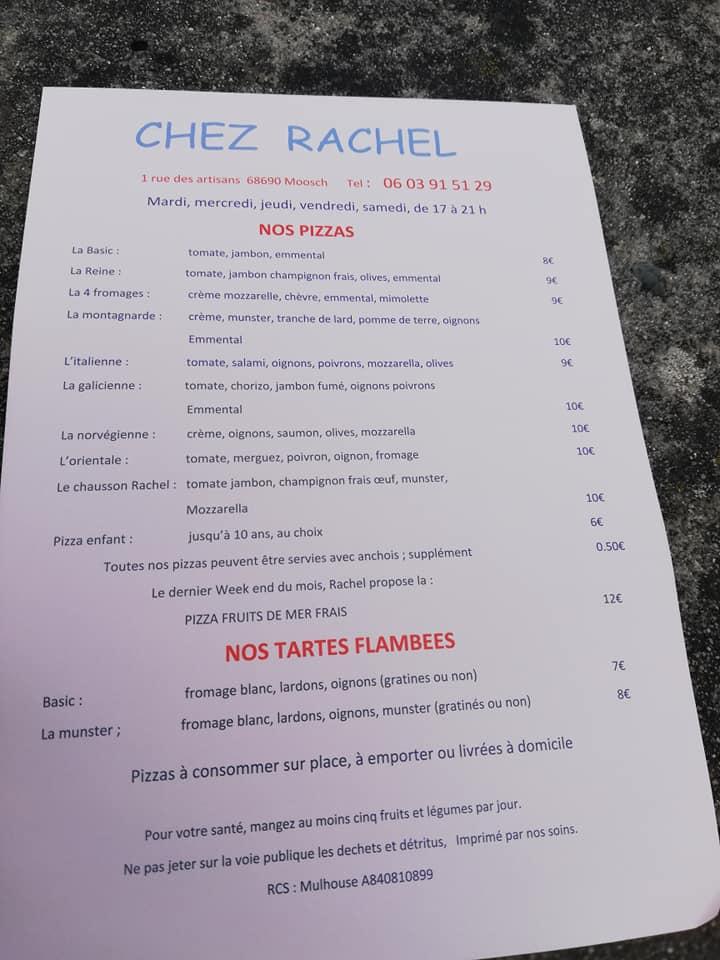 Menu at Chez Rachel restaurant, Moosch
