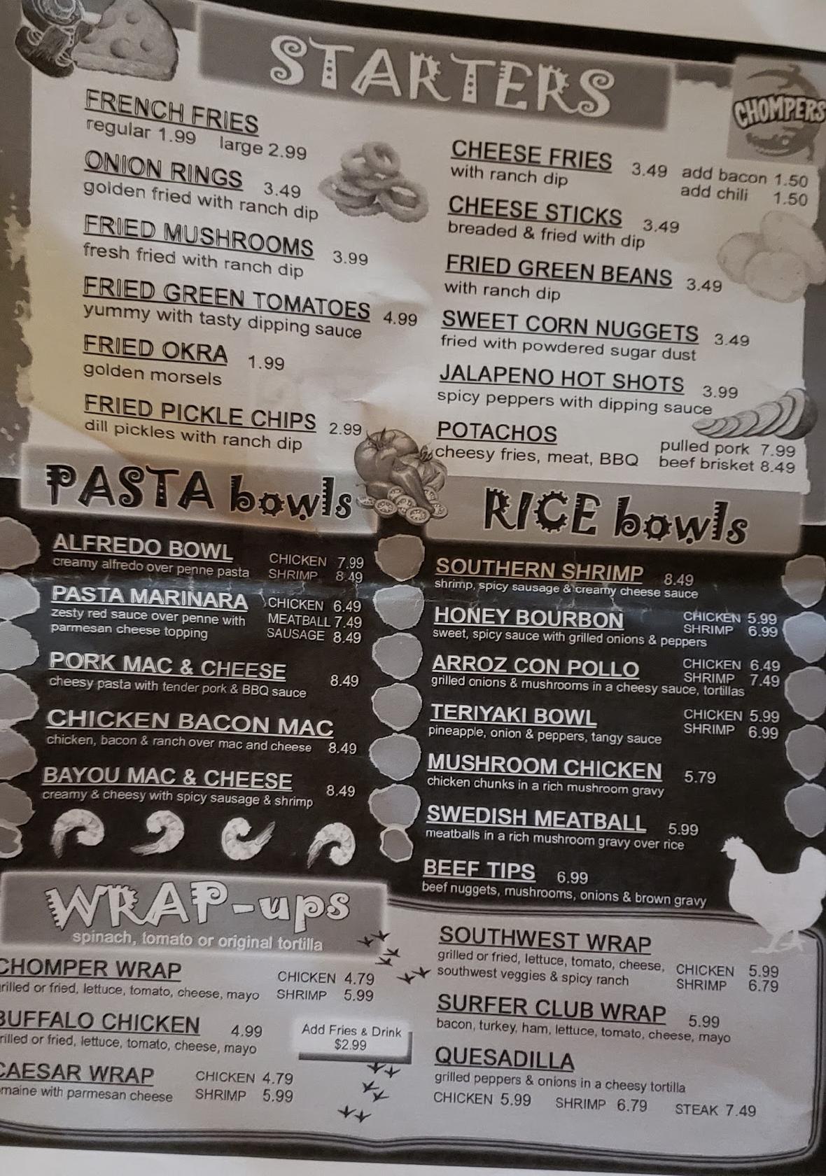Menu at Chompers Diner restaurant, Fanning Springs