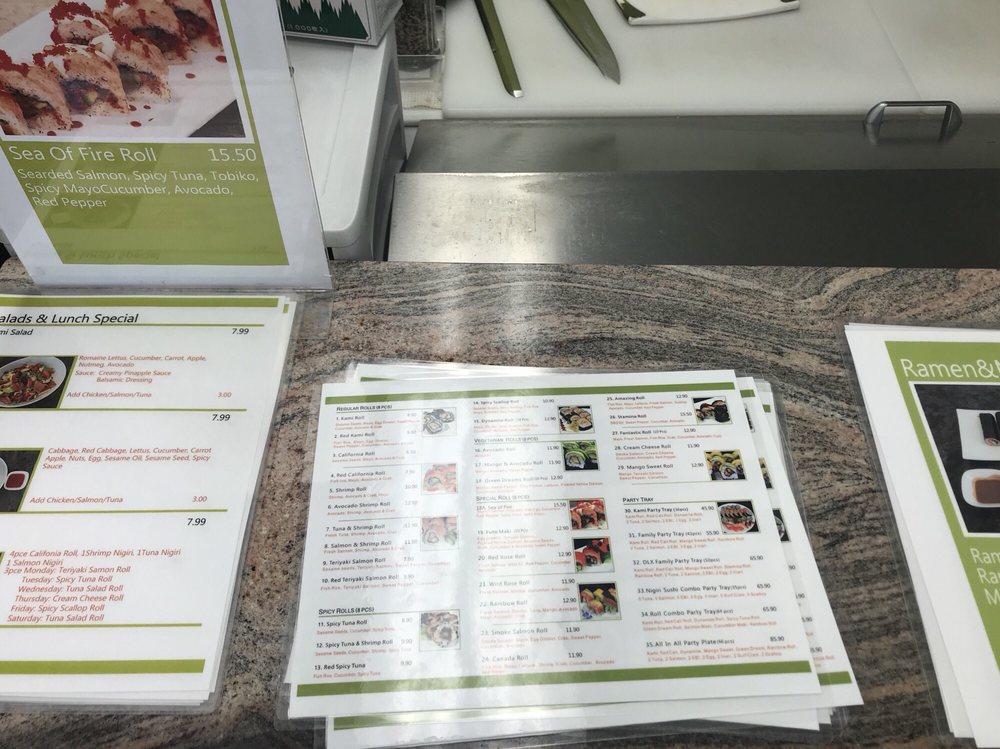 Menu at Kami Sushi restaurant, Edmonton