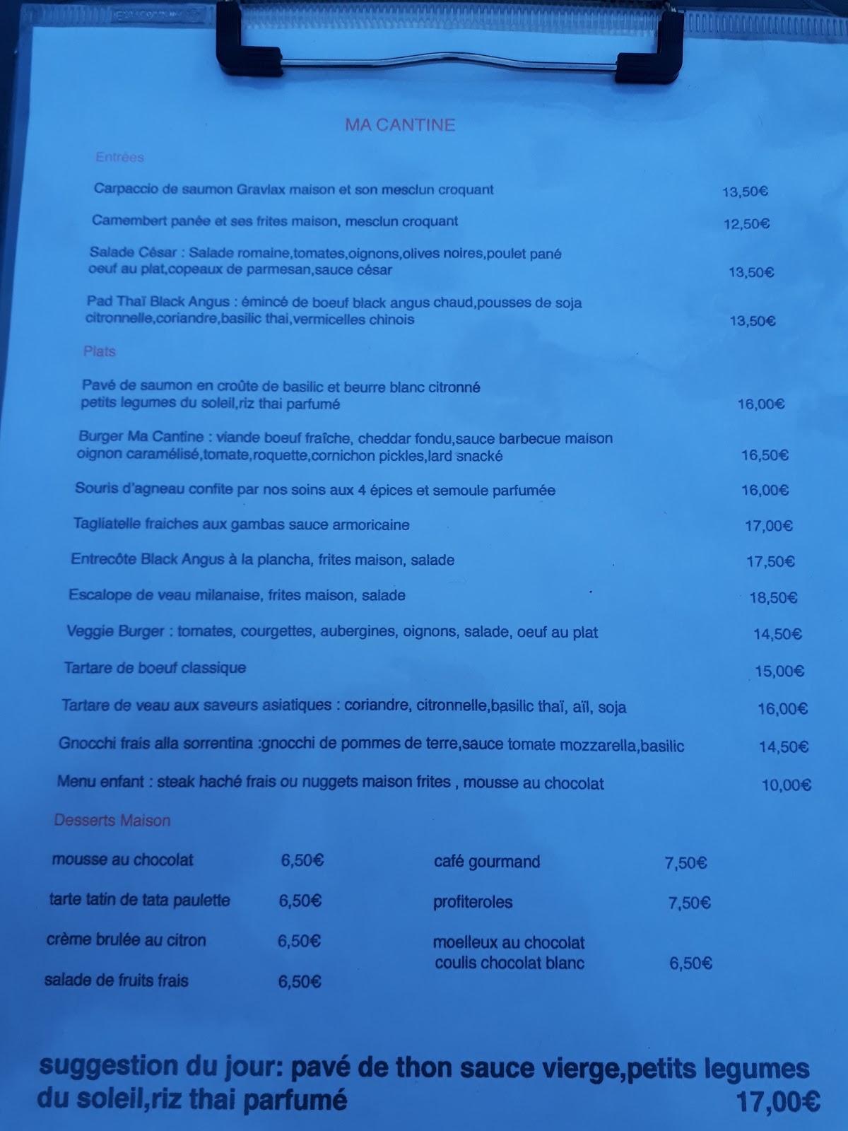 Menu at Ma Cantine restaurant, Le Pradet