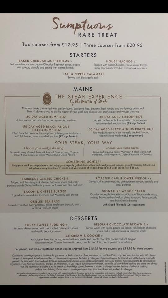 Menu at Miller & Carter Wollaton steakhouse, Nottingham, Derby Rd
