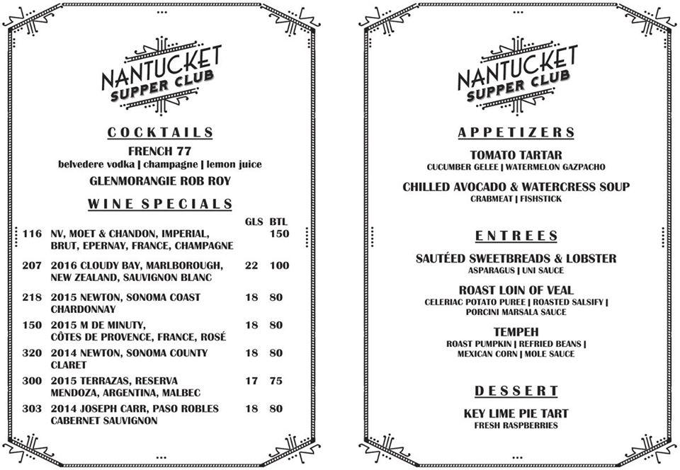 Menu at Nantucket Supper Club, Nantucket