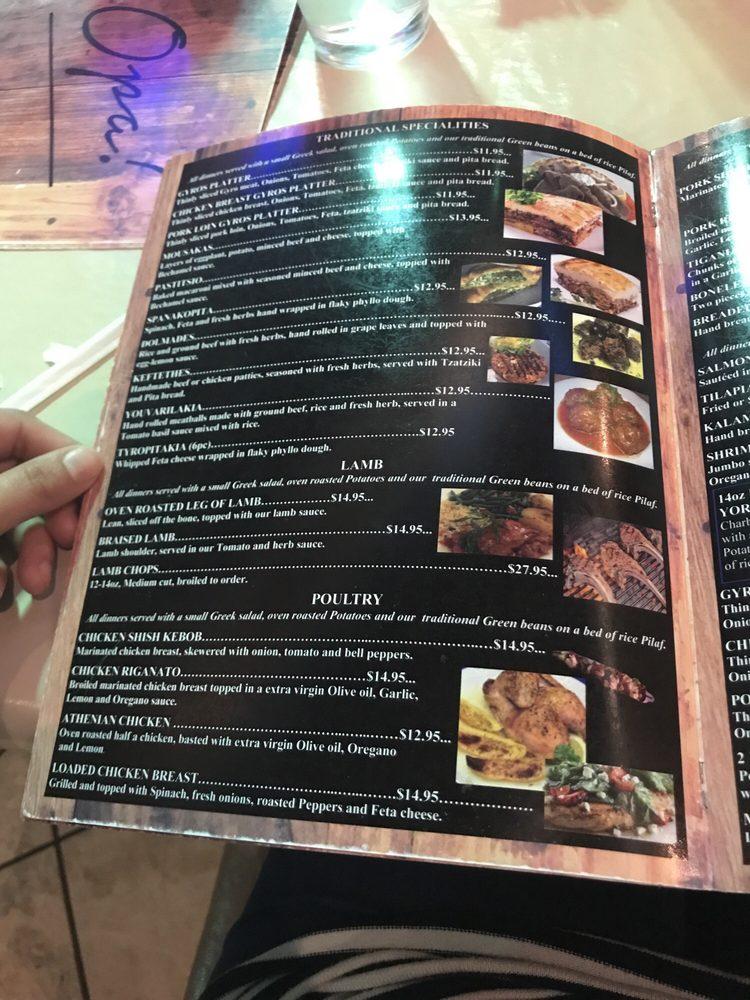 Menu at OPA! restaurant, Avon