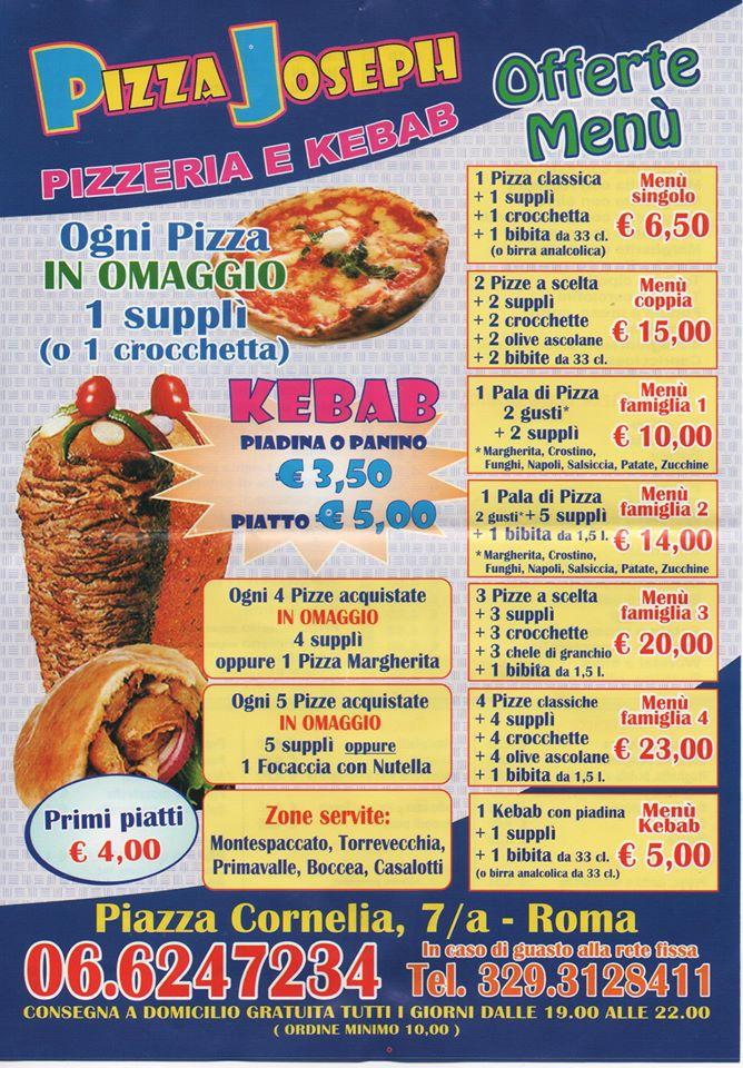 Menu at Pizzeria da Joseph, Rome