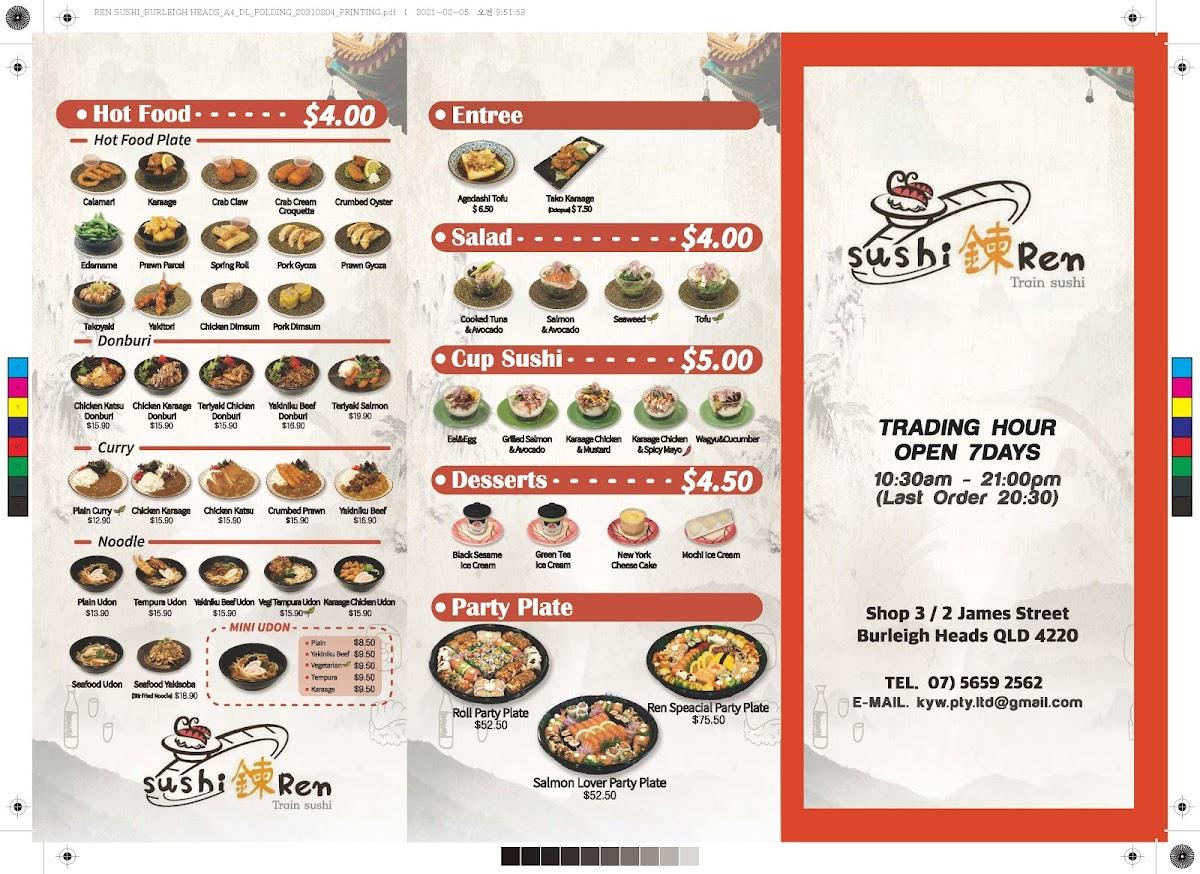 Menu at Sushi Ren restaurant, Burleigh Heads, Shop3/2 James St