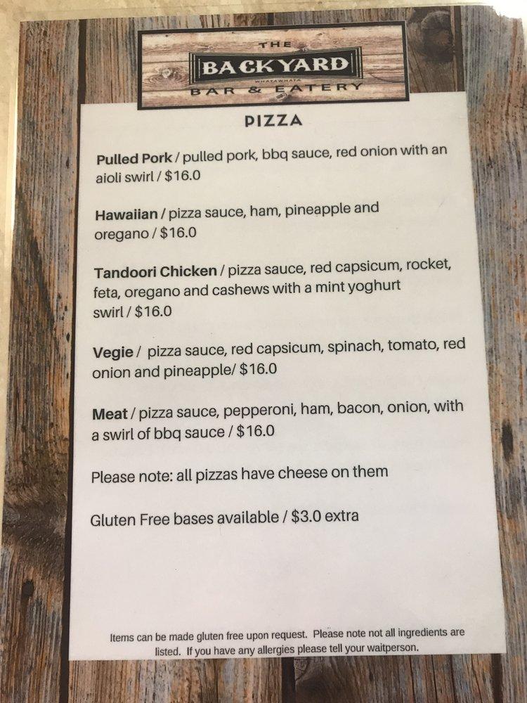 Menu at The Backyard Gastropub, Whatawhata