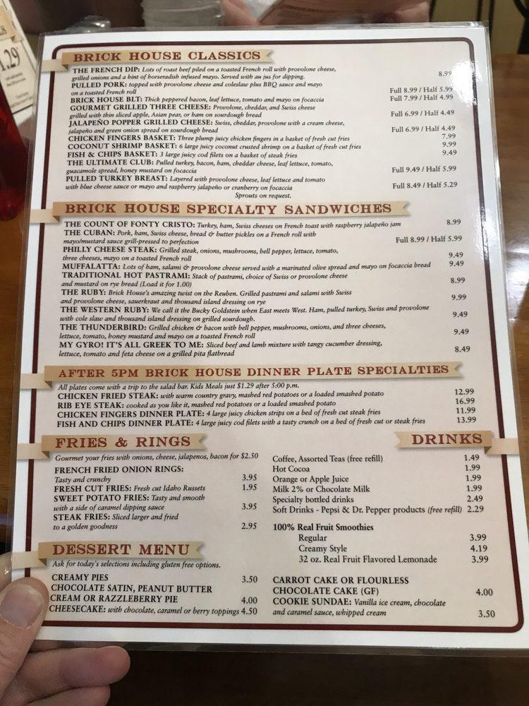 Menu at Brick House Cafe, Cedar City