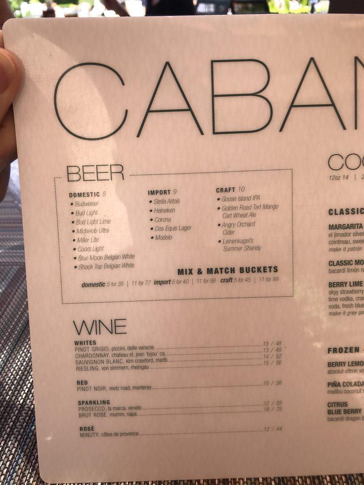 Carta del café Cabana Grill, Las Vegas, 3799 S Las Vegas Blvd