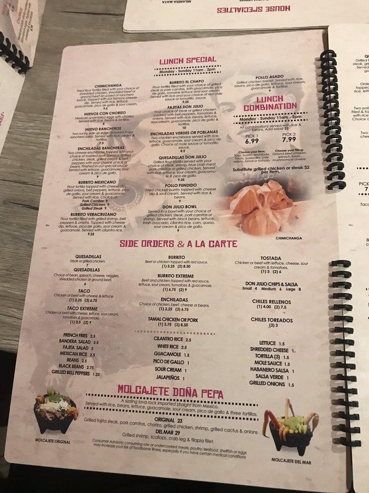 Menu at Don Julio Mexican Kitchen & Tequila Bar Lake Mary, Lake Mary