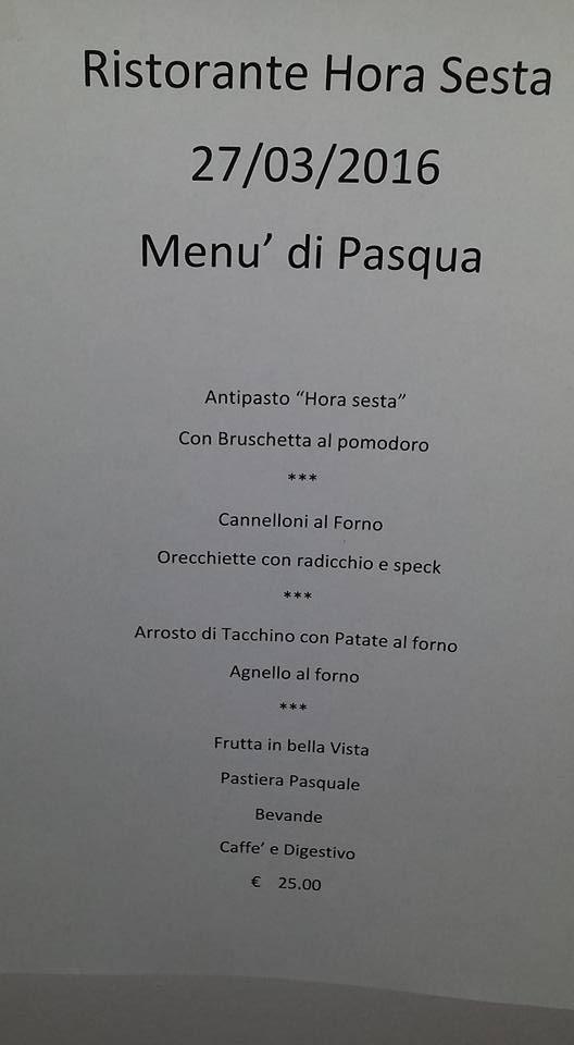 Menu at Hora Sesta restaurant, Melfi
