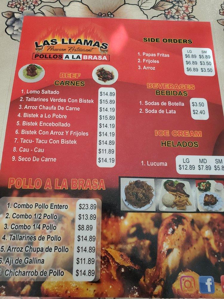 Menu at Las Llamas restaurant, San Fernando