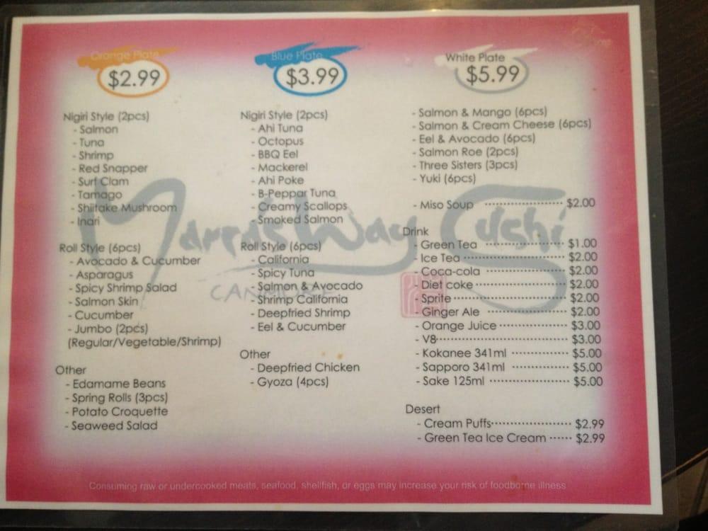 Menu at Marra's Way Sushi restaurant, Canmore