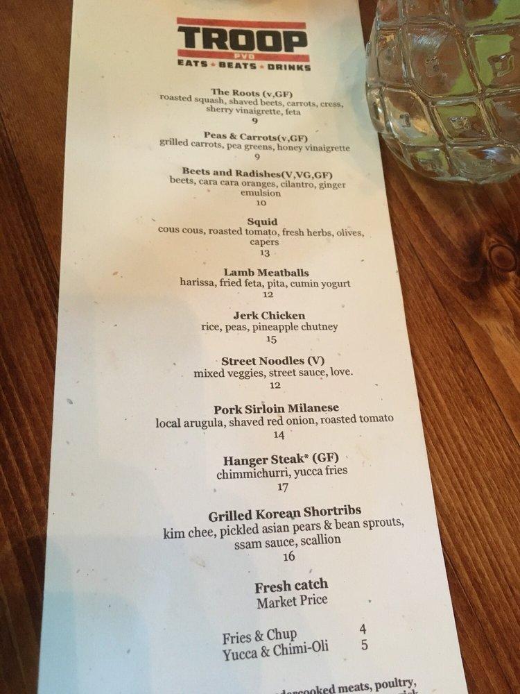 Menu at Troop pub & bar, Providence