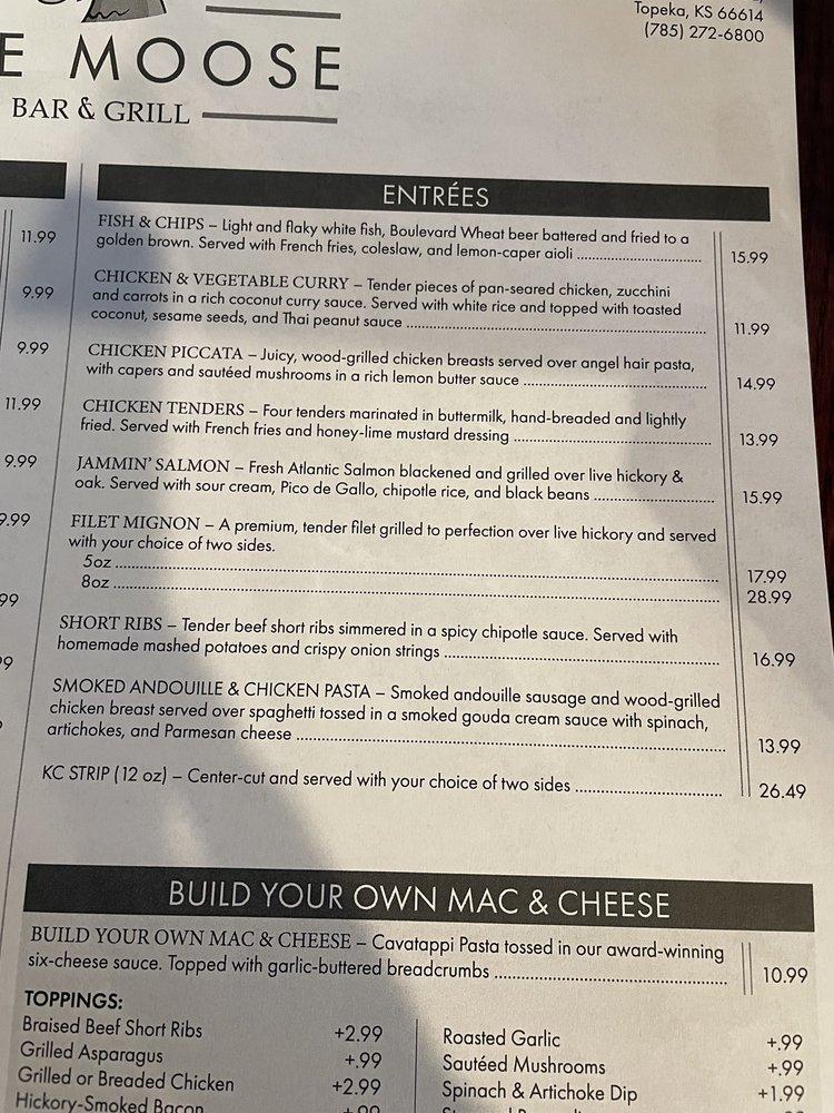 Menu at Blue Moose restaurant, Topeka