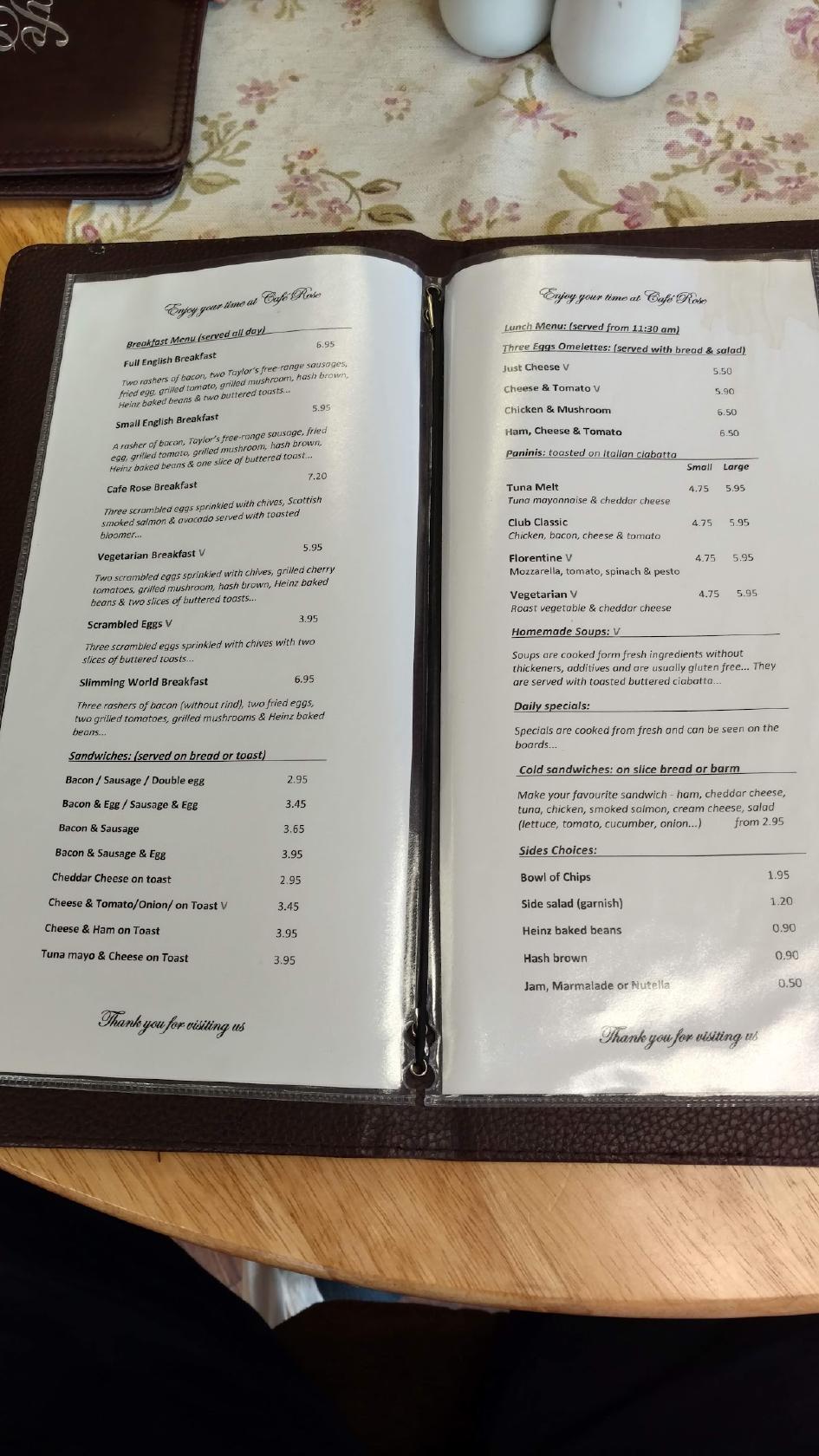 Menu at Cafe Rose, Sale