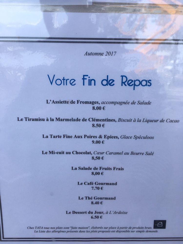 Menu at Chez Tata restaurant, Saint-Nazaire