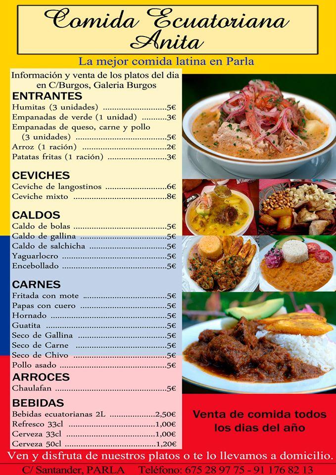 Menu at Comida Ecuatorina Anita restaurant, Madrid