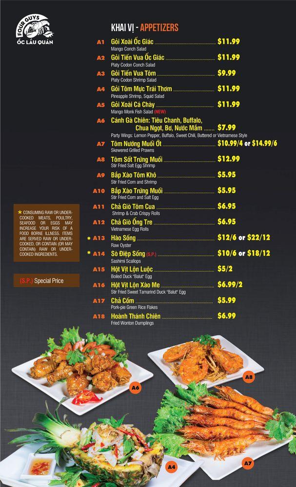 Menu at Four Guys Ố́c Lẩu Quán Duluth pub & bar, Duluth
