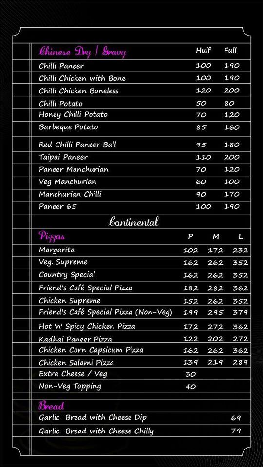 Menu at Friends Cafe, Lucknow, Beside--Prashant Tyers