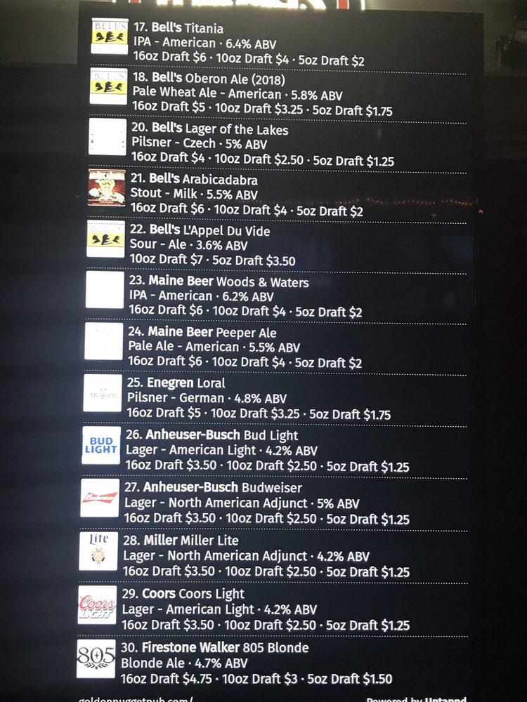 Menu at Golden Nugget Pub and Tavern, Simi Valley