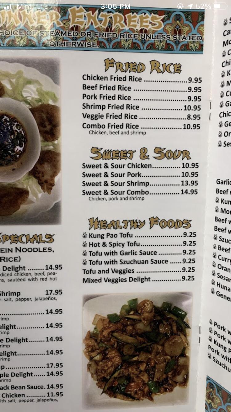 Menu at Golden Taipei restaurant, Colby