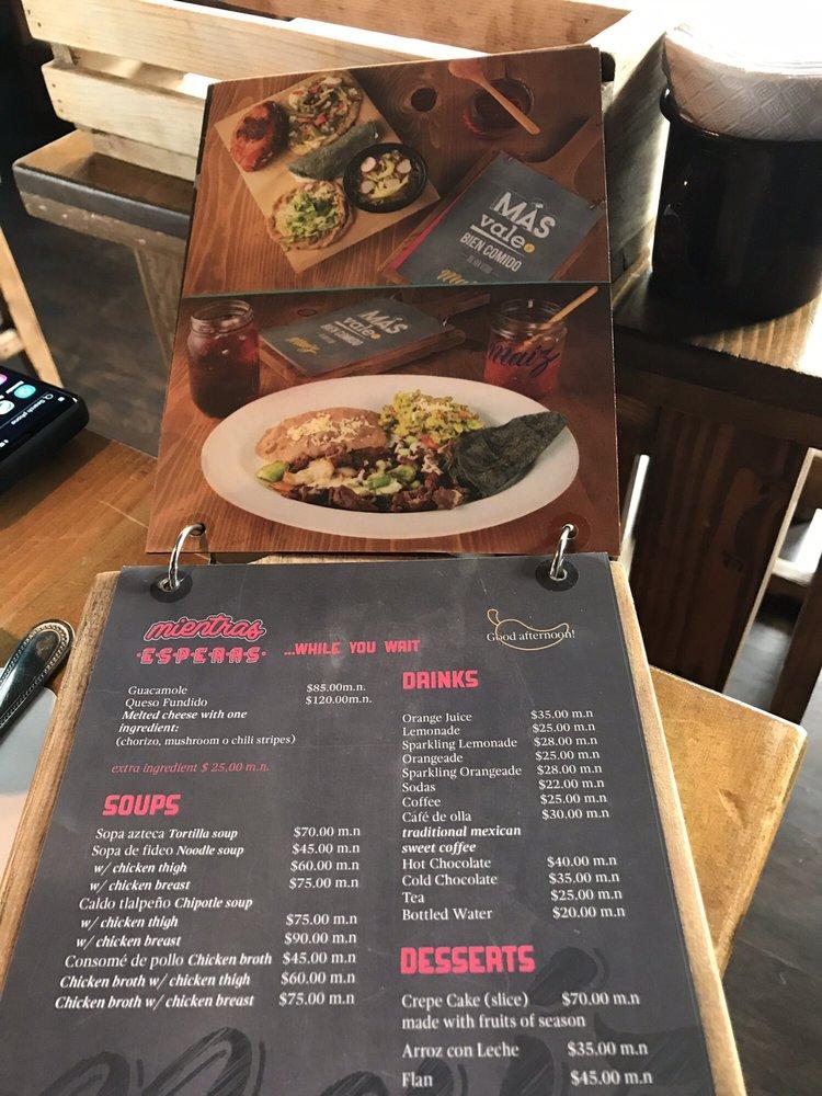 Menu at Maíz Restaurante, Tijuana