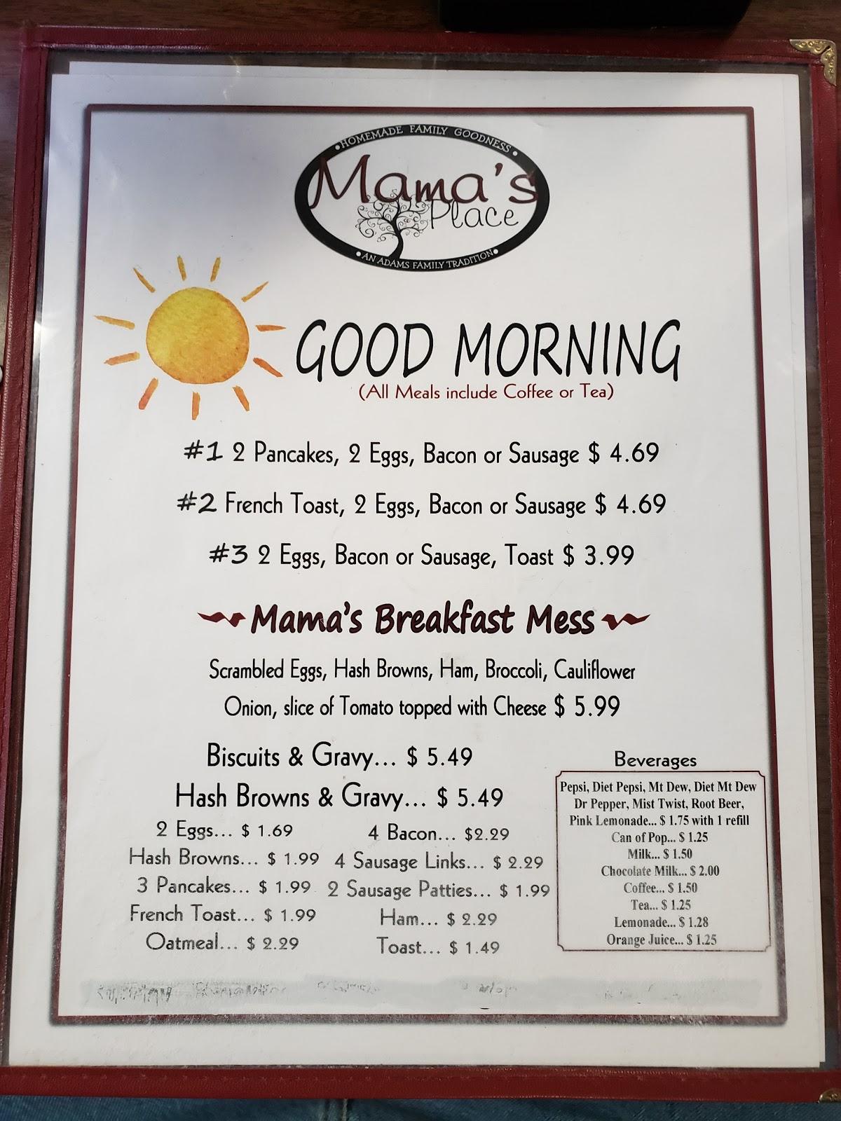 Menu at Mamas Place pub & bar, Oquawka