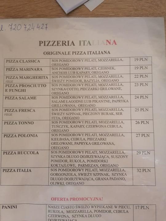 Menu at Pizzeria Italiana, Łopuszno