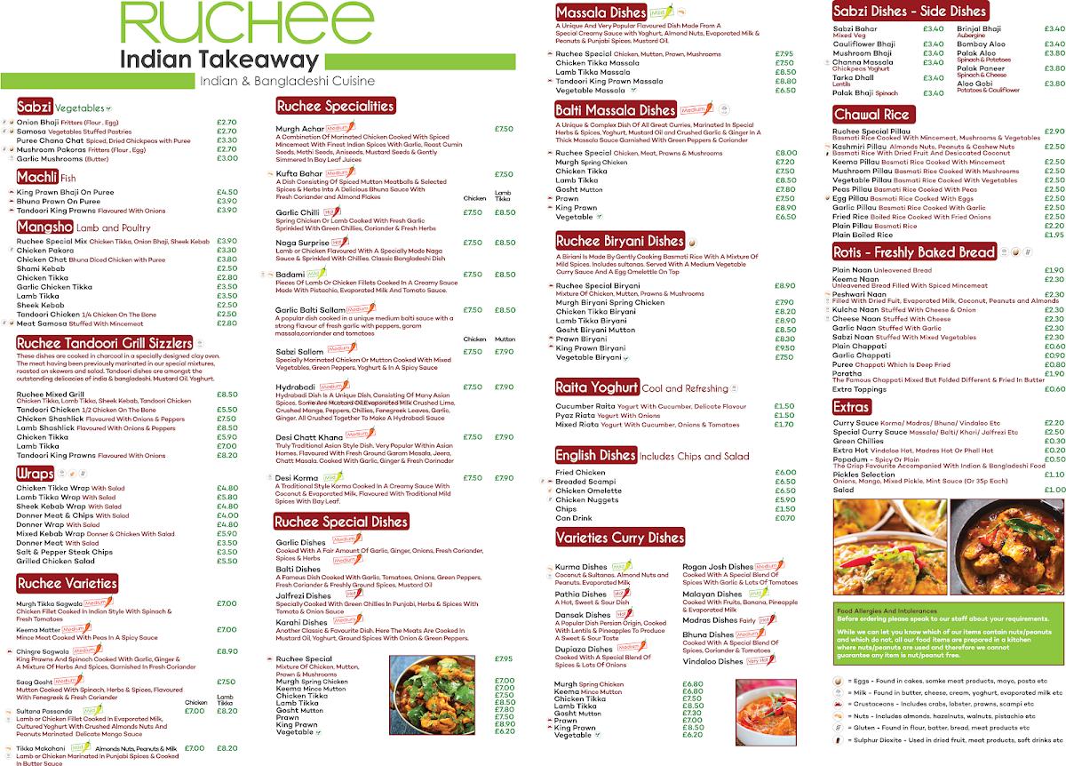 Menu at Ruchee Indian Takeaway fast food, Camblesforth