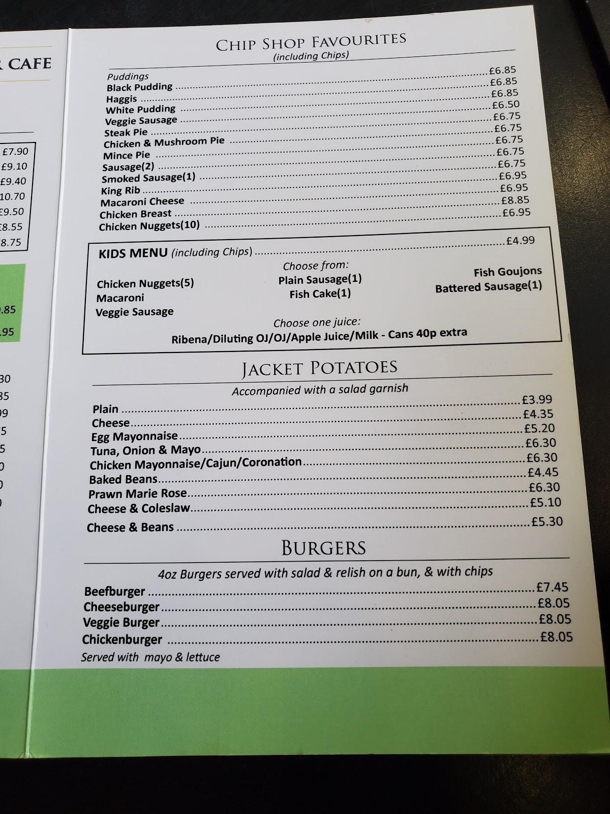 Menu at The Allanwater Cafe, Stirling