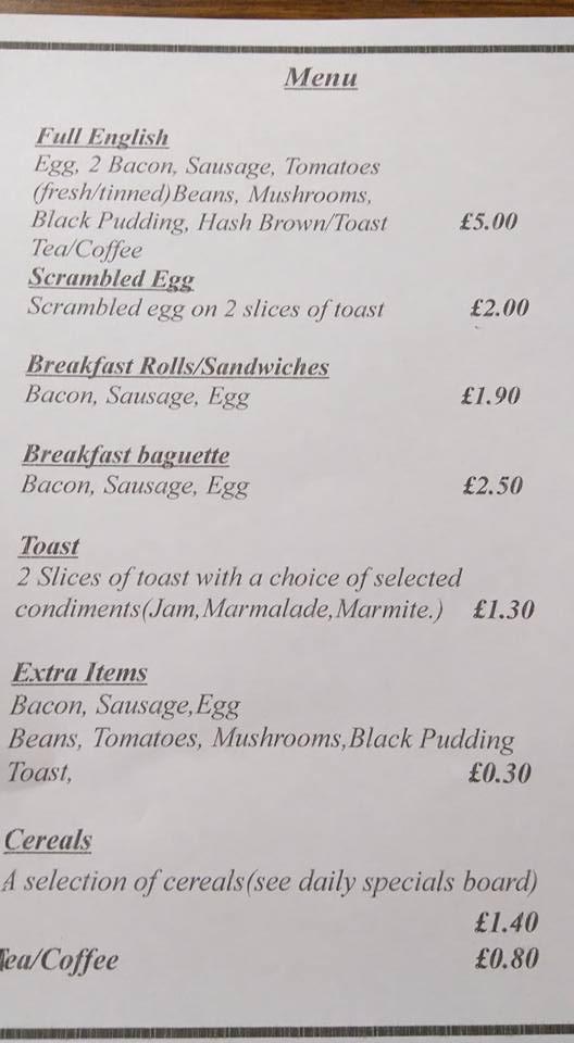 Menu at The Cafe, Edenbridge