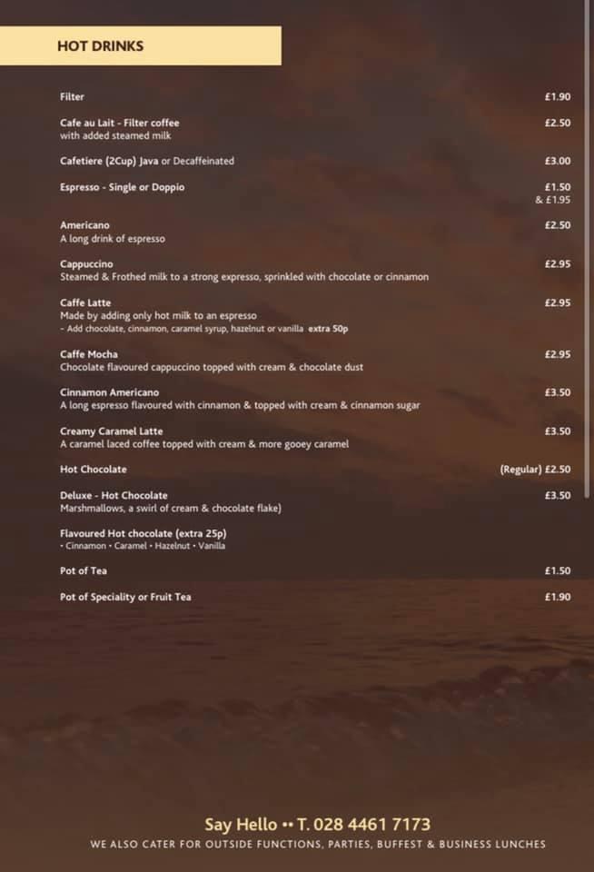 Menu at The Daily Grind cafe, Downpatrick