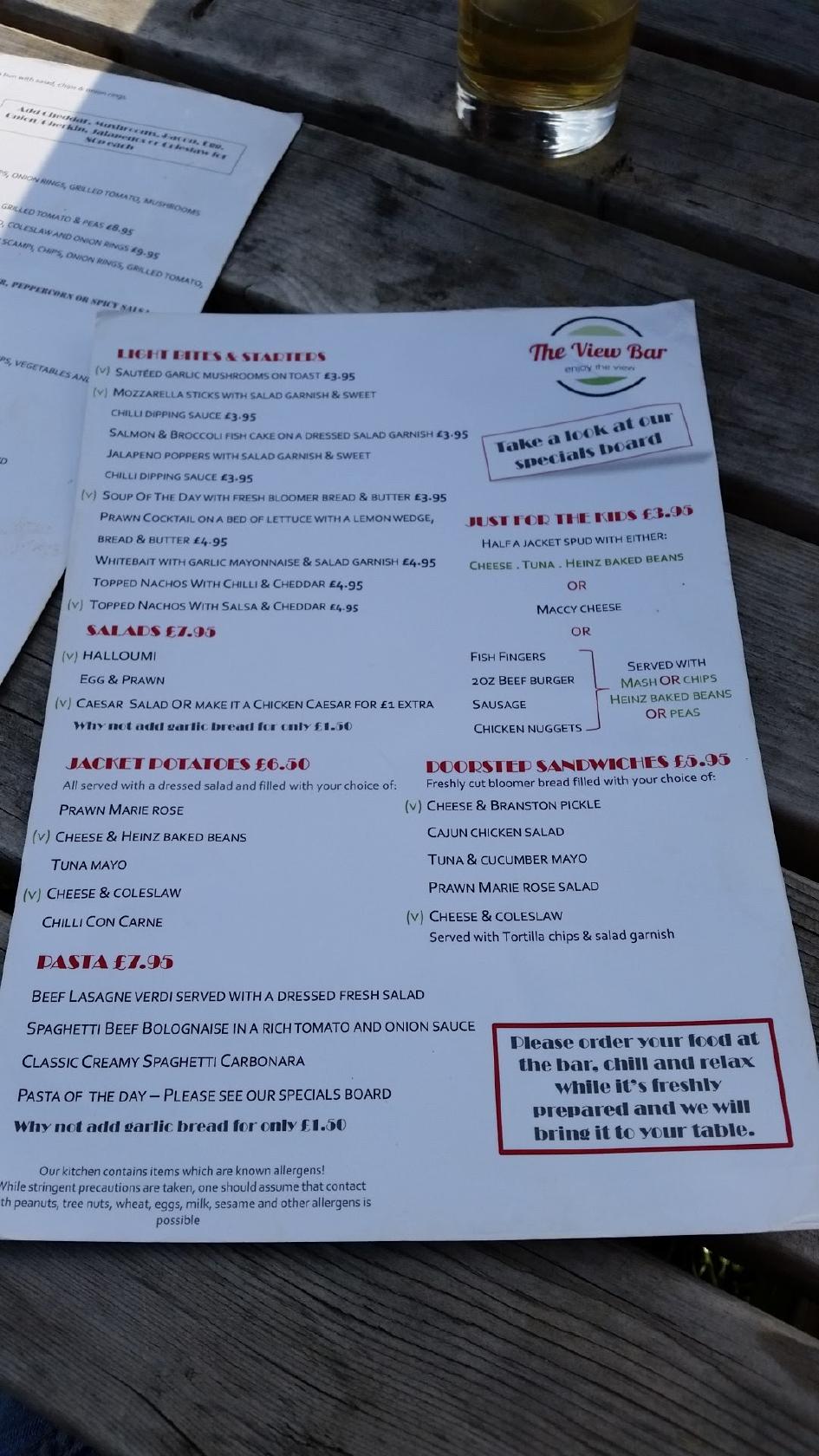 Menu at The View Bar and Eatery Southampton, Southampton