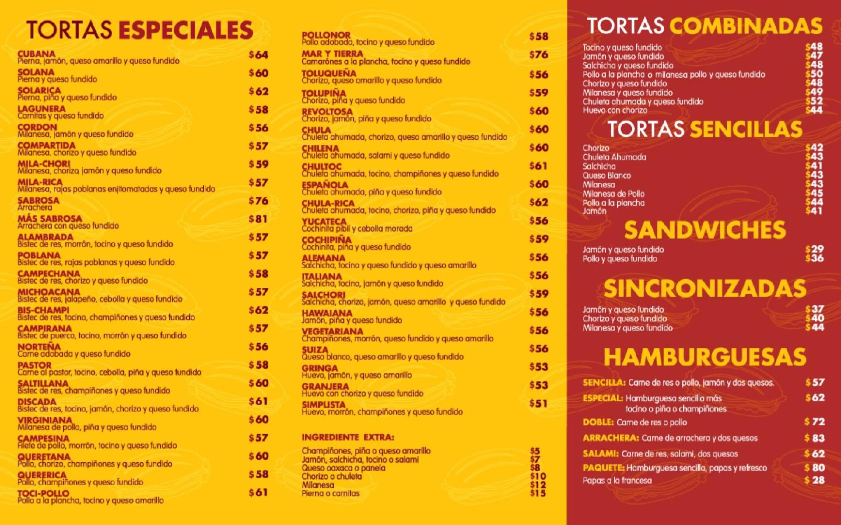 Carta del restaurante Torti-Ricas, Santiago del Querétaro, Calle Luis M ...