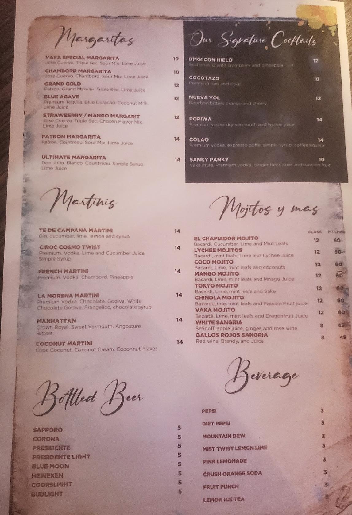 Menu at Vaka Restaurant, Lawrence