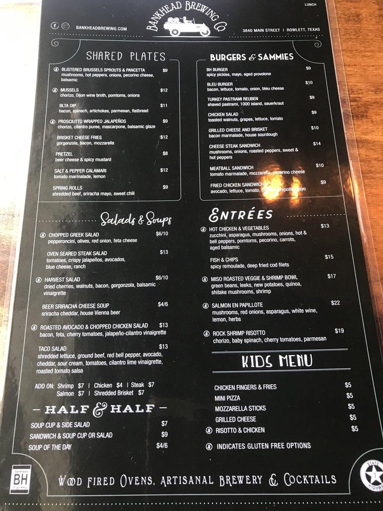 Menu at Bankhead Brewing Co. pizzeria, Rowlett