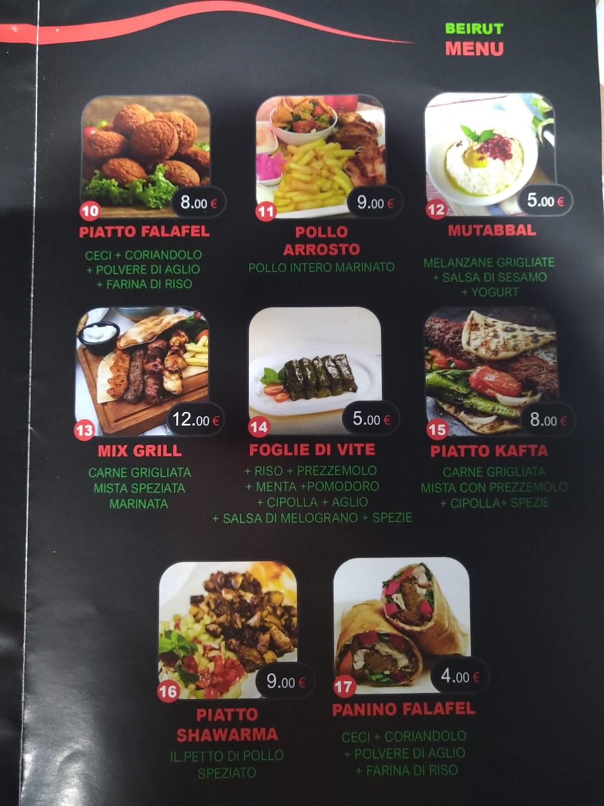 Menu au Beirut restaurant, Cesena
