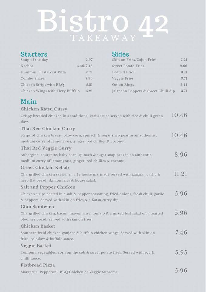 Menu at Bistro 42 pub & bar, Horbury, 42 High St