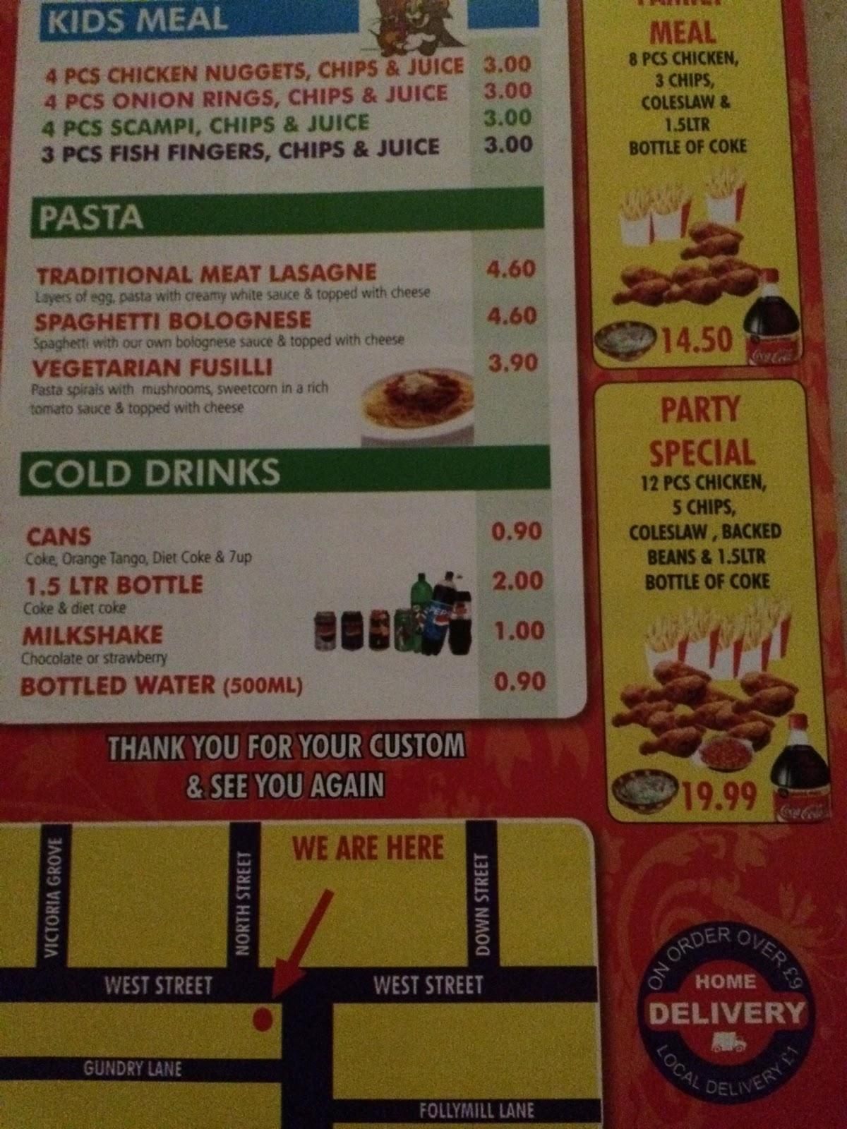 Menu at Chicken Land & Pizza fast food, Bridport, 14B West St