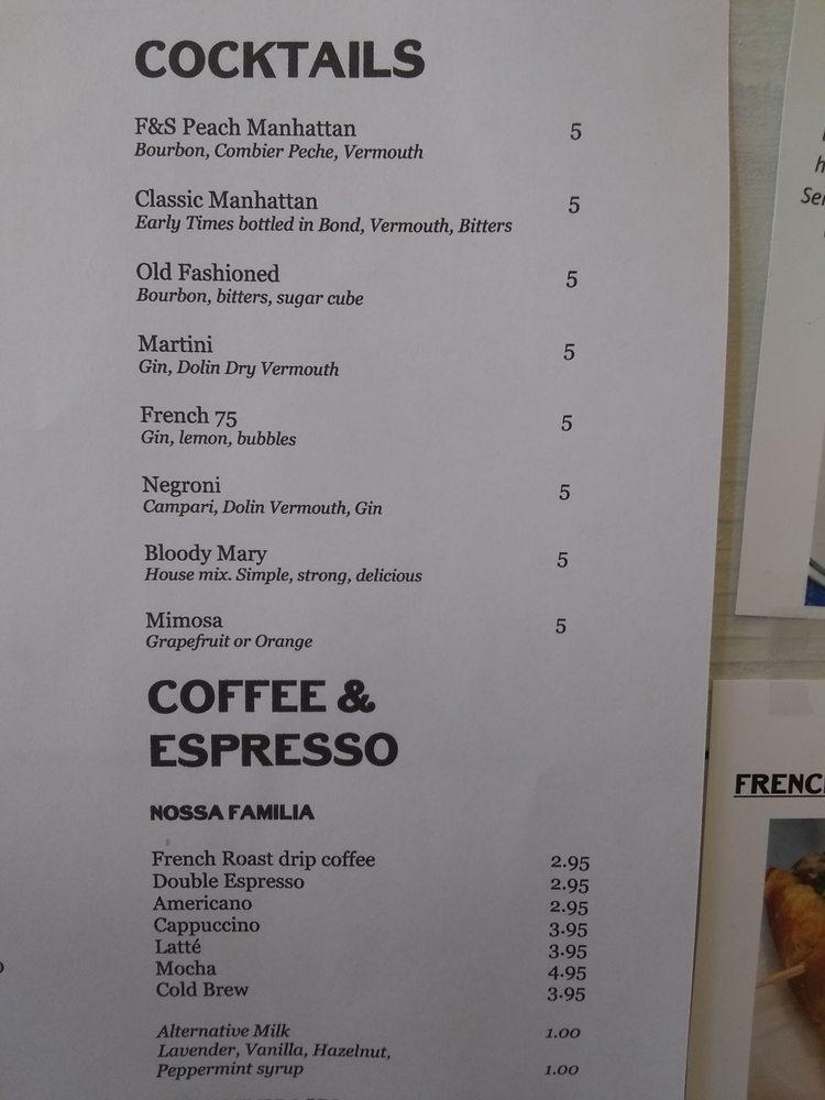 Menu at Frog & Snail restaurant, Portland