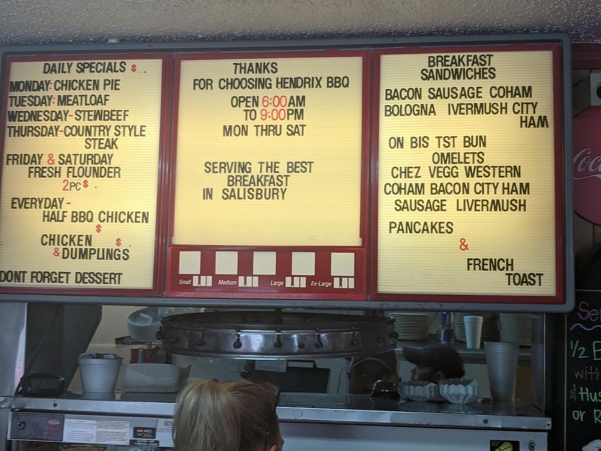 Menu at Hendrix Bar-B-Que, Salisbury, Statesville Blvd