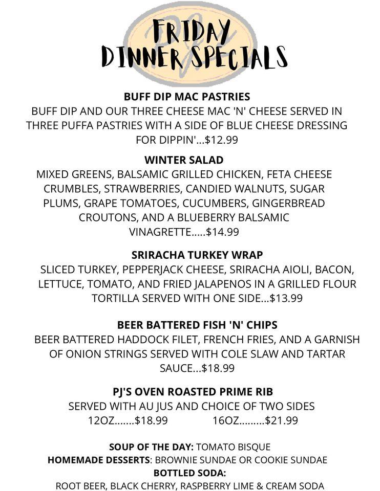 Menu at PJ's Bar & Grill, Bellingham