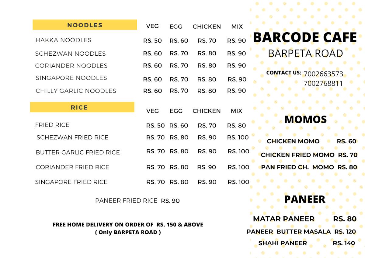Menu at Barcode Cafe, Barpeta Road