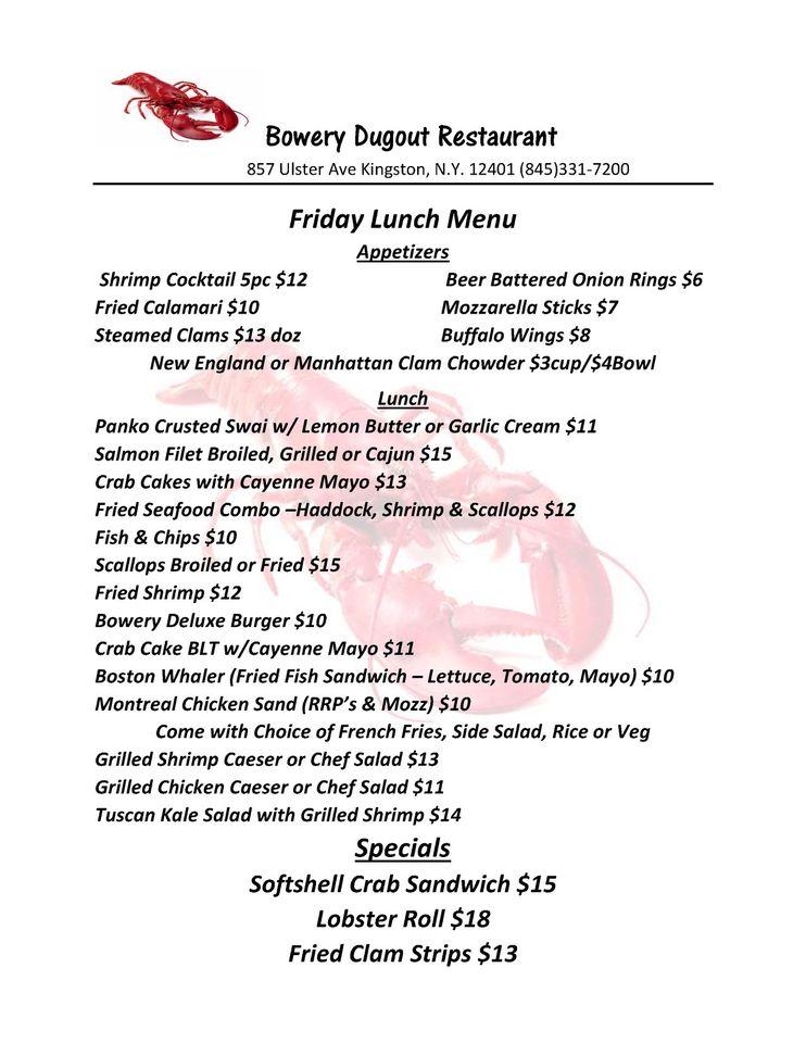 Menu at Bowery Dugout steakhouse, Kingston