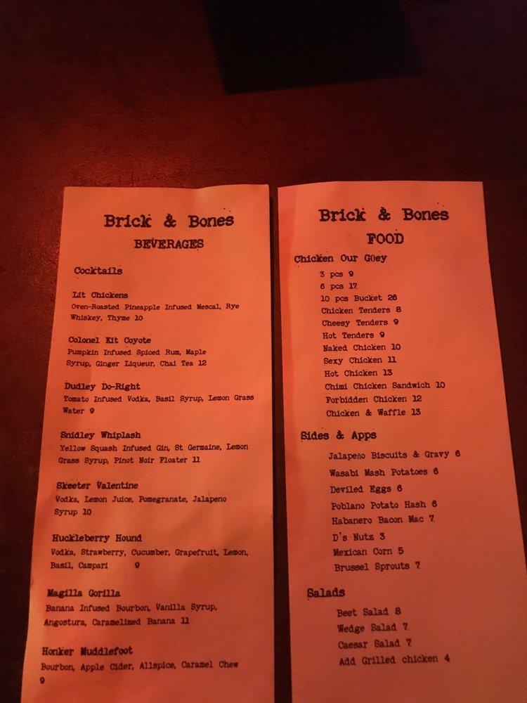 Menu at Brick & Bones pub & bar, Dallas