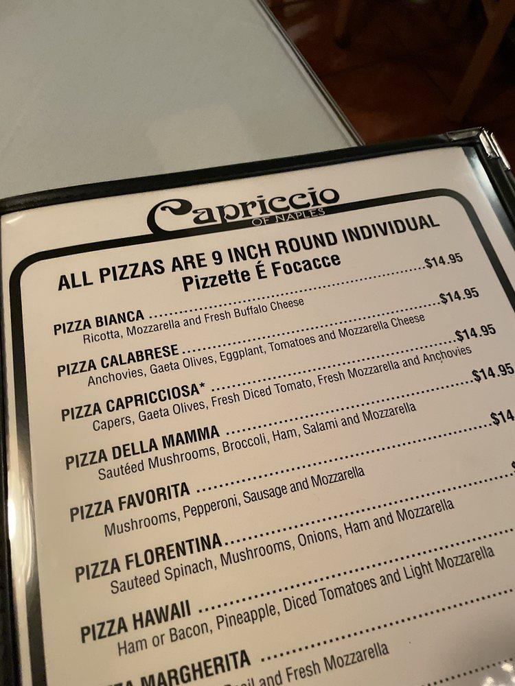 Menu at Capriccio of Naples Italian Restaurant, Naples