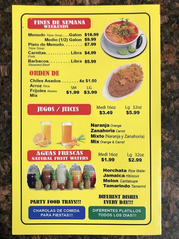 Menu at Carniceria y taqueria tierra caliente restaurant, Chicago, W ...