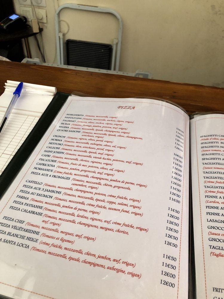Menu at Castello pizzeria, Paris
