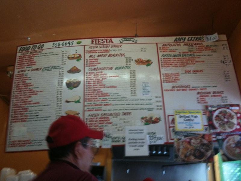 Menu at Fiesta Taco restaurant, Burbank